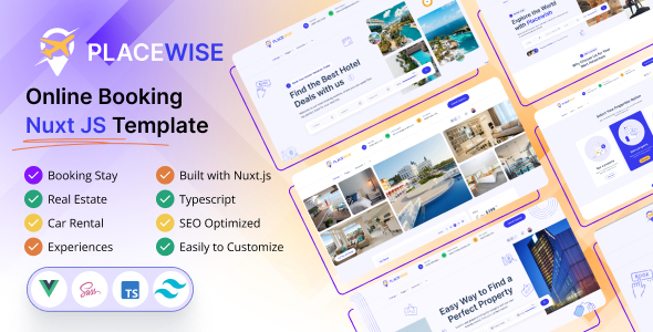 Placewise - Online Booking Nuxt Tailwind CSS Template by pixelaxis